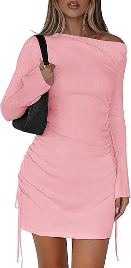 PRETTYGARDEN Women's Fall Off The Shoulder Dresses Casual Long Sleeve ...