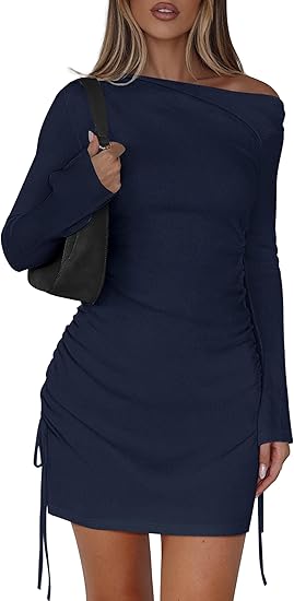 PRETTYGARDEN Women's Fall Off The Shoulder Dresses Casual Long Sleeve ...