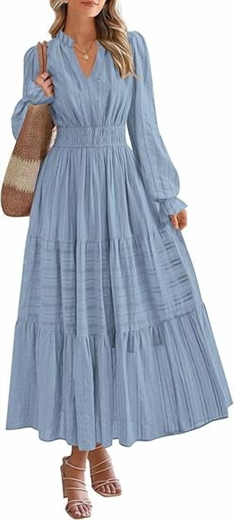 PRETTYGARDEN Women's Fall Wedding Guest Dresses Long Sleeve V Neck ...