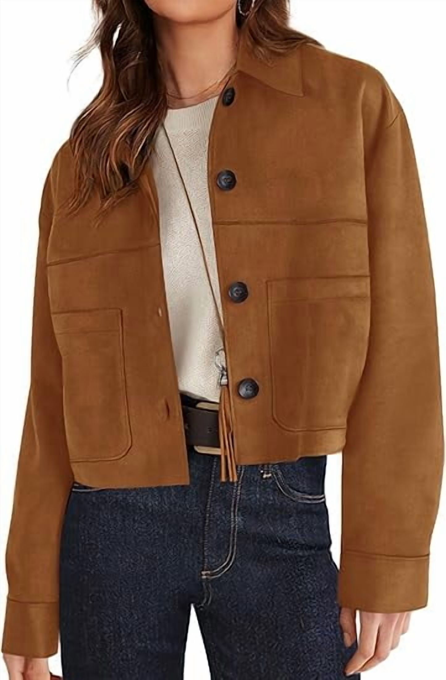 PRETTYGARDEN Women's Faux Suede Cropped Jacket Casual Fall Fashion ...
