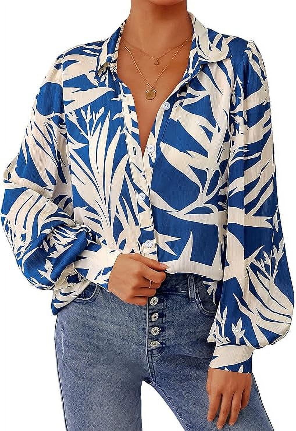 PRETTYGARDEN Women's Floral Blouses Dressy Casual V Neck Button Down ...