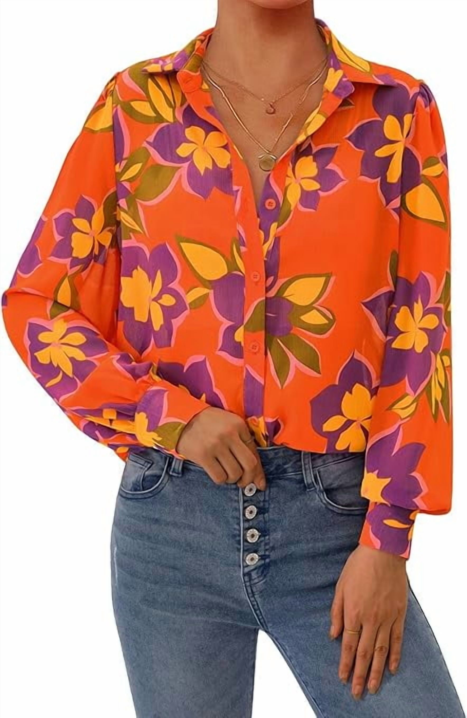 PRETTYGARDEN Women's Floral Blouses Dressy Casual V Neck Button Down ...