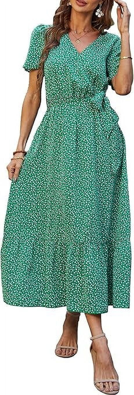 PRETTYGARDEN Women's Floral Boho Dress Wear To Work Wrap V Neck Short ...