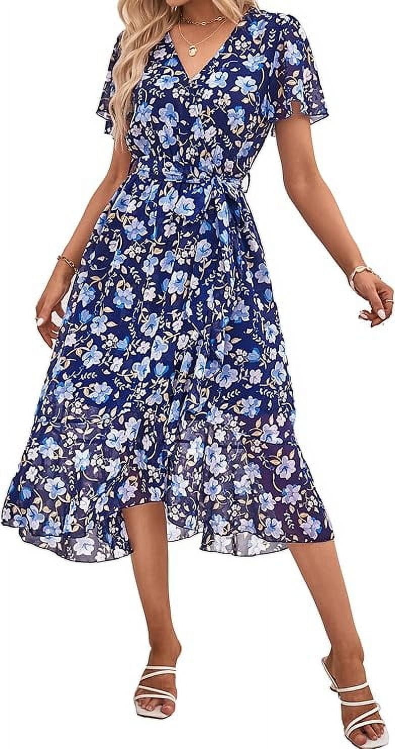 PRETTYGARDEN Women's Floral Boho Dress Wear To Work Wrap V Neck Short ...