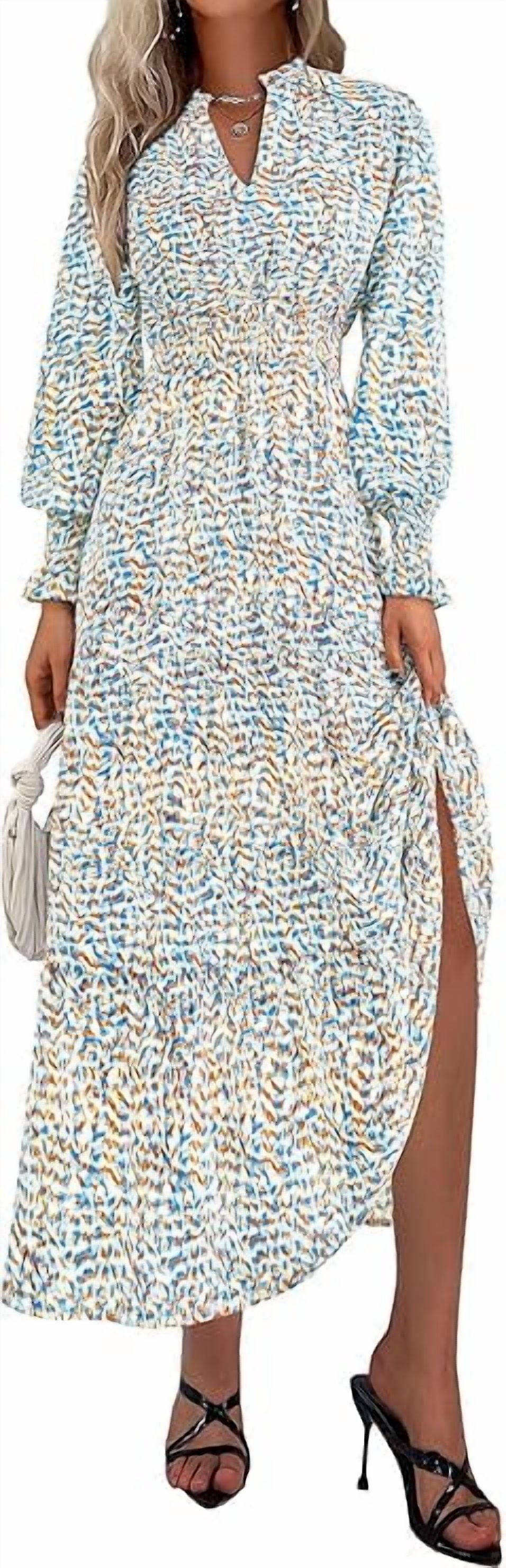 PRETTYGARDEN Women's Floral Maxi Dress Spring Long Sleeve V Neck Casual ...