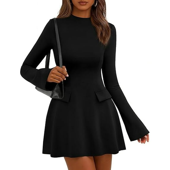 PRETTYGARDEN Women's Long Sleeve Mini Dress Fall Bodycon Mock Neck ...