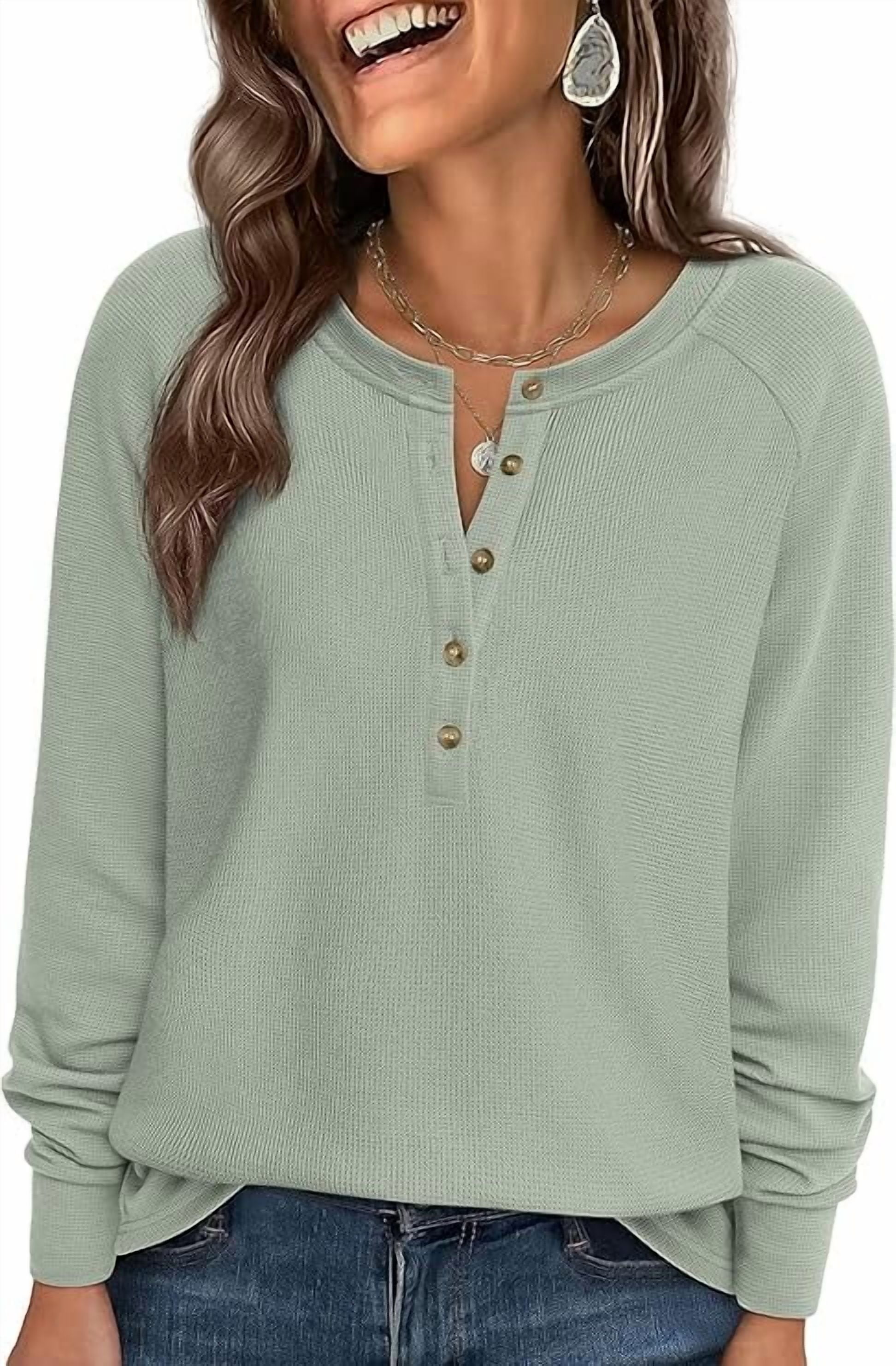 PRETTYGARDEN Women's Long Sleeve Waffle Knit Shirts Fall Casual Button ...