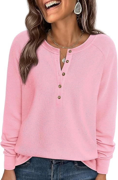 PRETTYGARDEN Women's Long Sleeve Waffle Knit Shirts Fall Casual Button ...