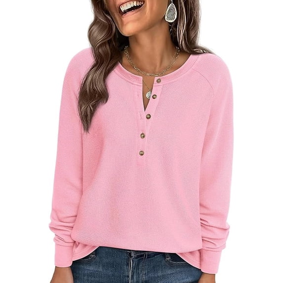 PRETTYGARDEN Women's Long Sleeve Waffle Knit Shirts Fall Casual Button ...