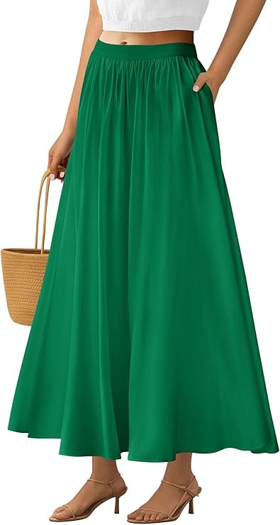 PRETTYGARDEN Women's Maxi Skirts Summer Ruffle High Waisted A Line Long ...