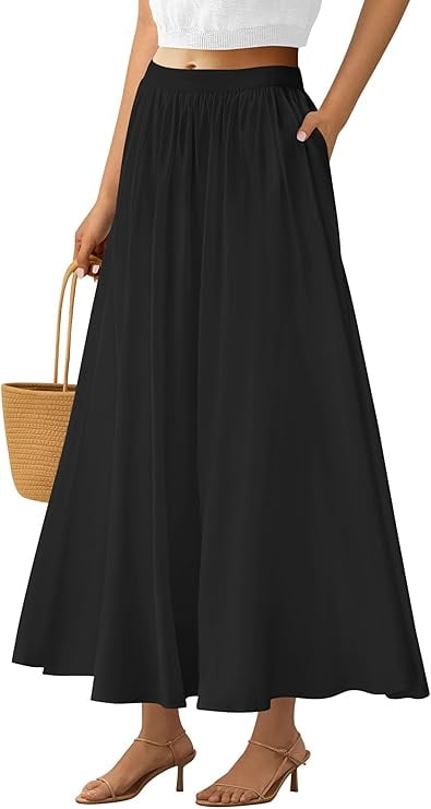 PRETTYGARDEN Women's Maxi Skirts Summer Ruffle High Waisted A Line Long ...