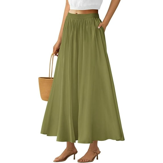 PRETTYGARDEN Women's Maxi Skirts Summer Ruffle High Waisted A Line Long ...
