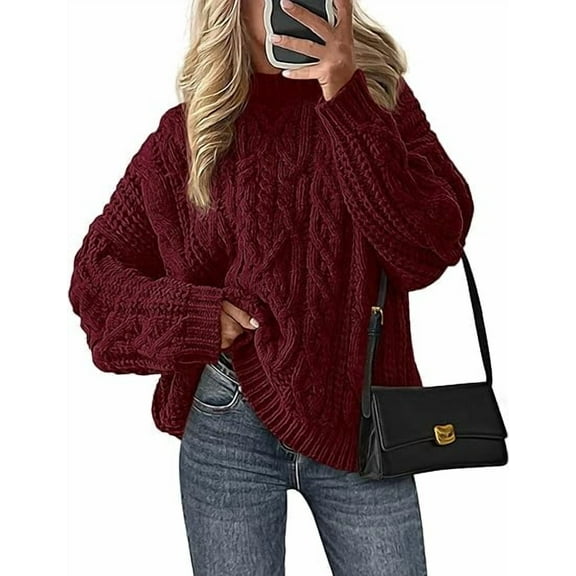 Aoiroe Women's Long Sleeve Glitter Tops Cable Knit Crewneck Pullover ...