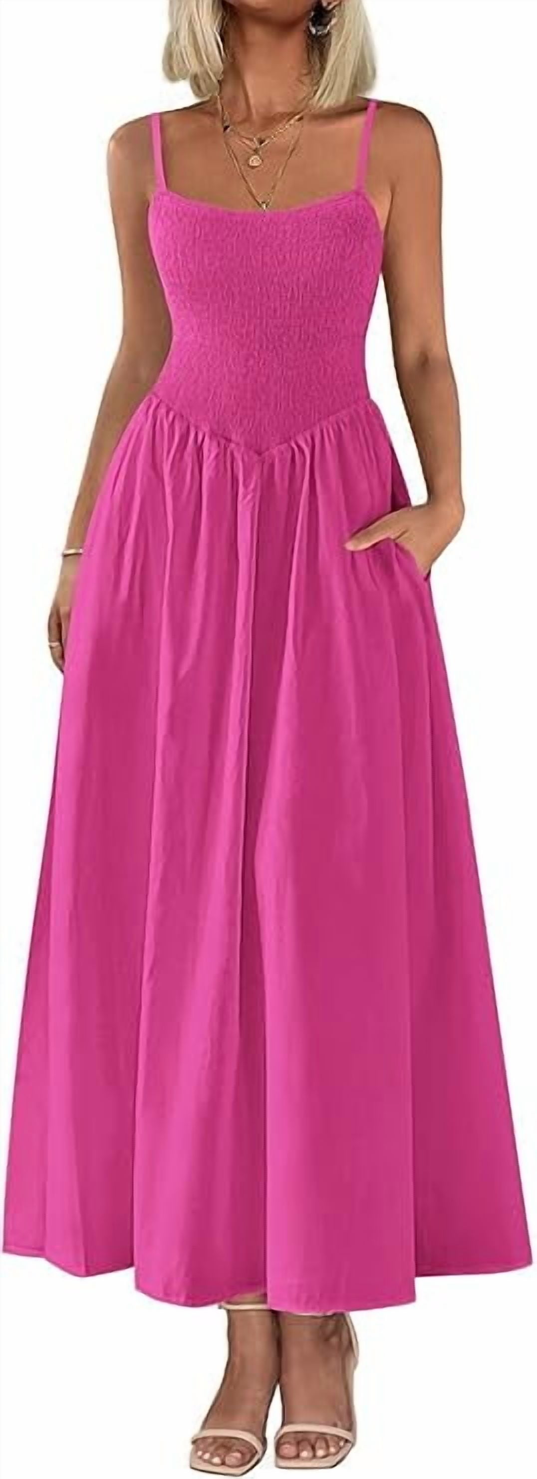 PRETTYGARDEN Women's Smocked Maxi Dresses Summer Beach Sundress Casual ...