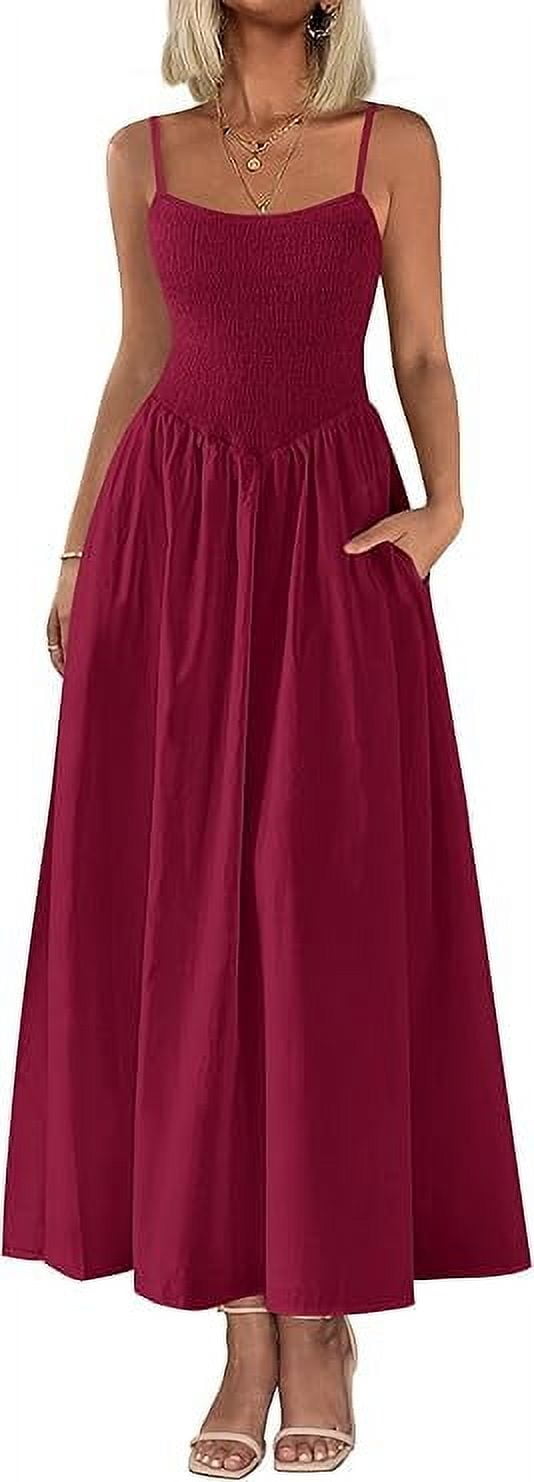 PRETTYGARDEN Women's Smocked Maxi Dresses Summer Beach Sundress Casual ...