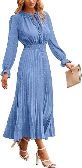 PRETTYGARDEN Women's Spring Fall Midi Dress Casual Long Sleeve V Neck ...