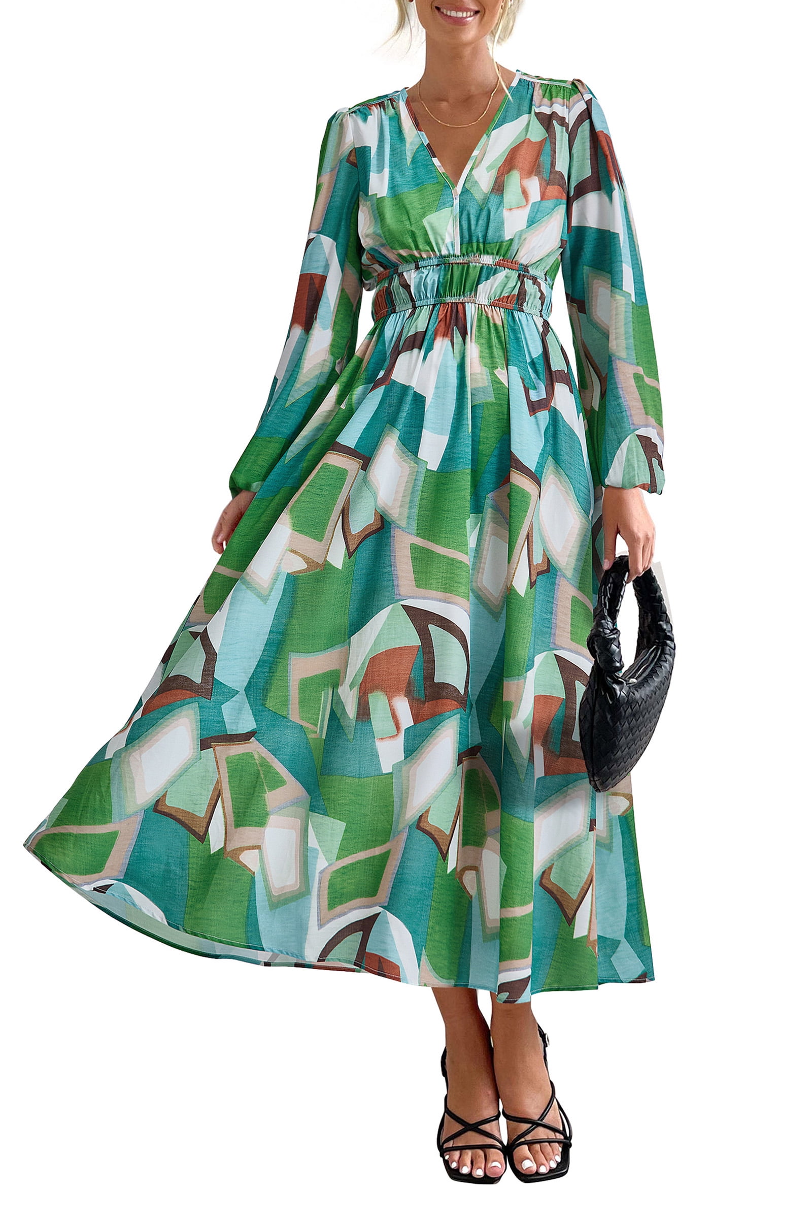 PRETTYGARDEN Women's Spring Floral Midi Dress Casual Fall V Neck Long ...