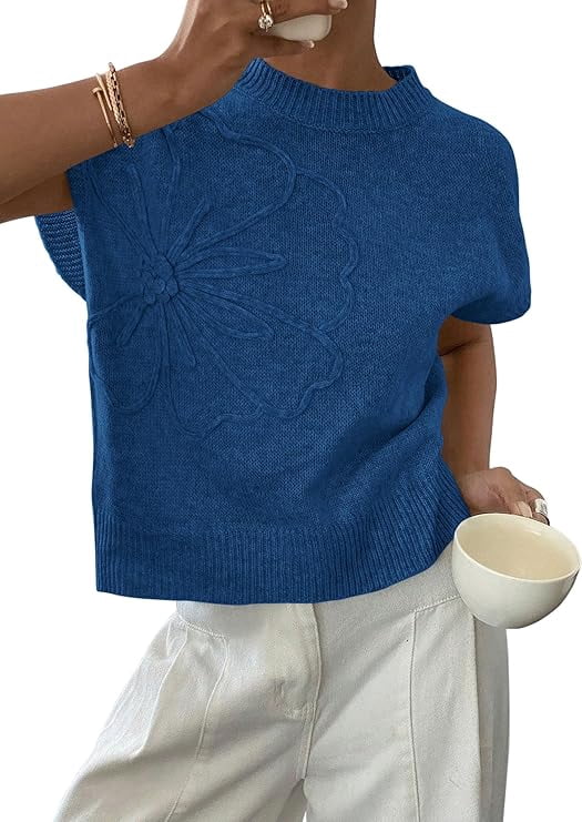 PRETTYGARDEN Women's Spring Sweater Vest Trendy Flower Knit Short ...