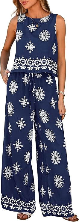 PRETTYGARDEN Women's Summer 2 Piece Lounge Sets Boho Floral Tank Tops ...