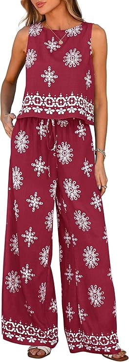PRETTYGARDEN Women's Summer 2 Piece Lounge Sets Boho Floral Tank Tops ...