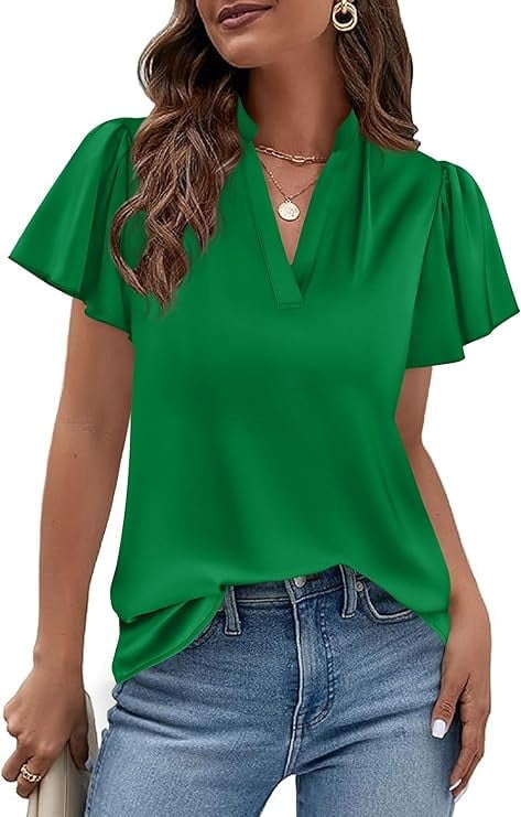 PRETTYGARDEN Women's Summer Blouses Dressy Casual Ruffle Cap Sleeve V ...