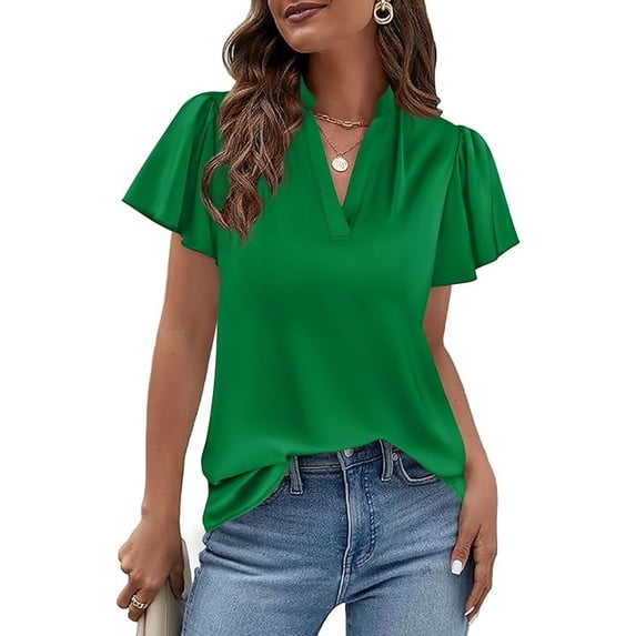 PRETTYGARDEN Women's Summer Blouses Dressy Casual Ruffle Cap Sleeve V ...