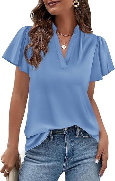 PRETTYGARDEN Women's Summer Blouses Dressy Casual Ruffle Cap Sleeve V ...