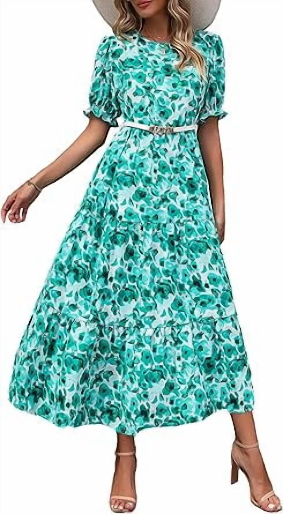 PRETTYGARDEN Women's Summer Boho Dress, Floral Print, Ruffle Puff Midi ...