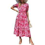 PRETTYGARDEN Women's Summer Floral Midi Dress Cap Sleeve V Neck Ruffle ...