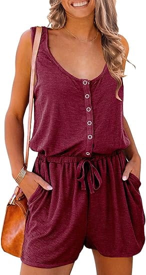 PRETTYGARDEN Women's Summer Casual Shorts Jumpsuit Plain Scoop Neck ...