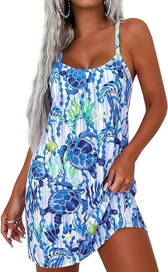 PRETTYGARDEN Women's Summer Dresses Casual Print Spaghetti Strap ...