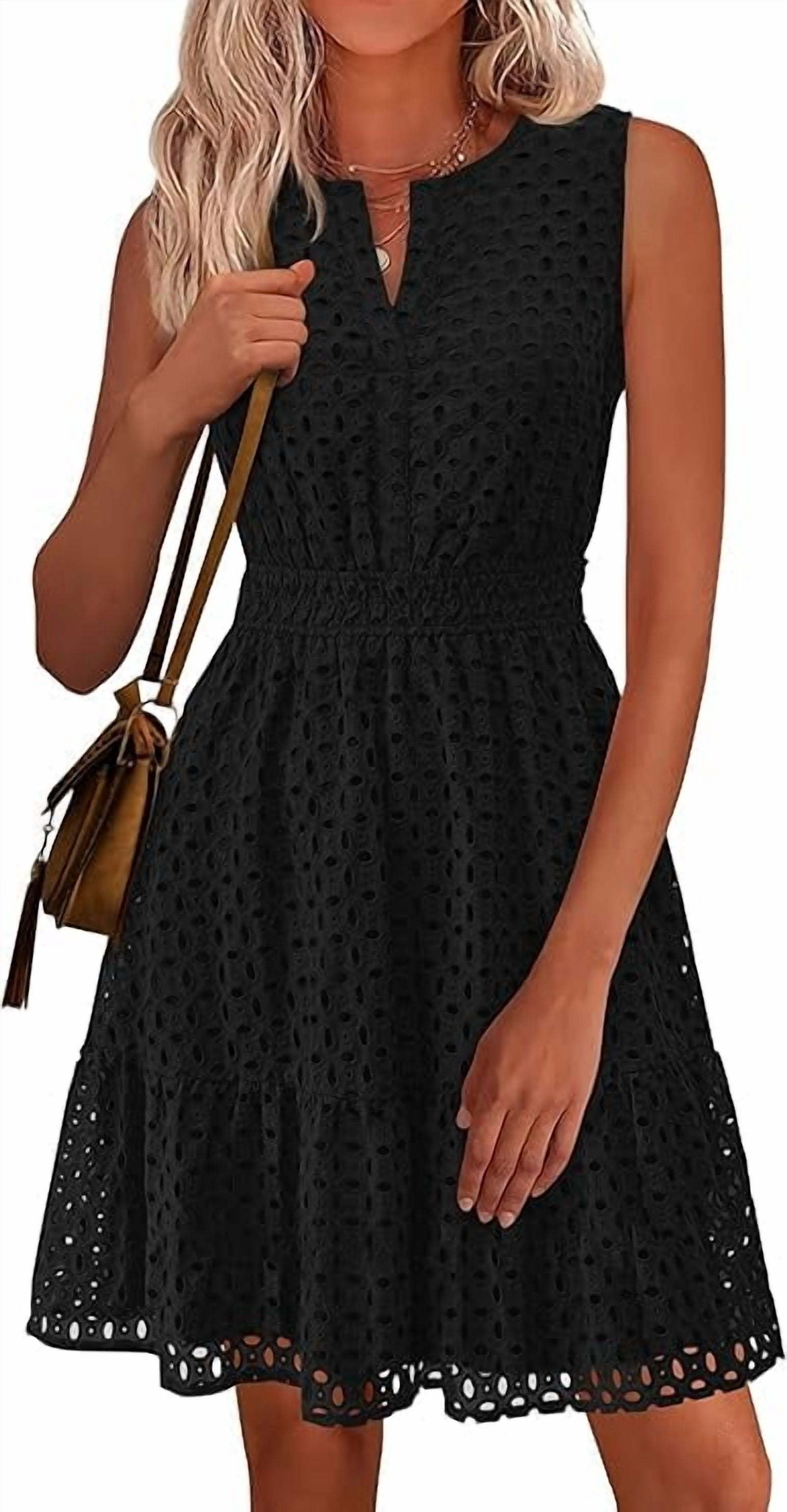 PRETTYGARDEN Women's Summer Dress, V Neck Eyelet, Size S, Sleeveless ...