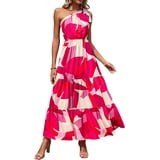 PRETTYGARDEN Women's Summer Floral One Shoulder Maxi Dress Knot Ruffle ...