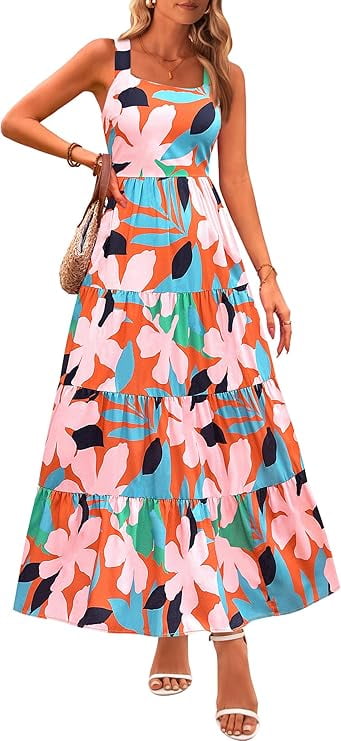 PRETTYGARDEN Women's Summer Floral Maxi Dress Sleeveless Smocked Ruffle ...