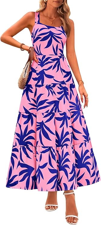 PRETTYGARDEN Women's Summer Floral Maxi Dress Sleeveless Smocked Ruffle ...