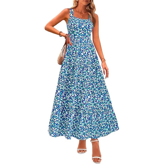 PRETTYGARDEN Women's Summer Floral Maxi Dress Sleeveless Smocked Ruffle ...