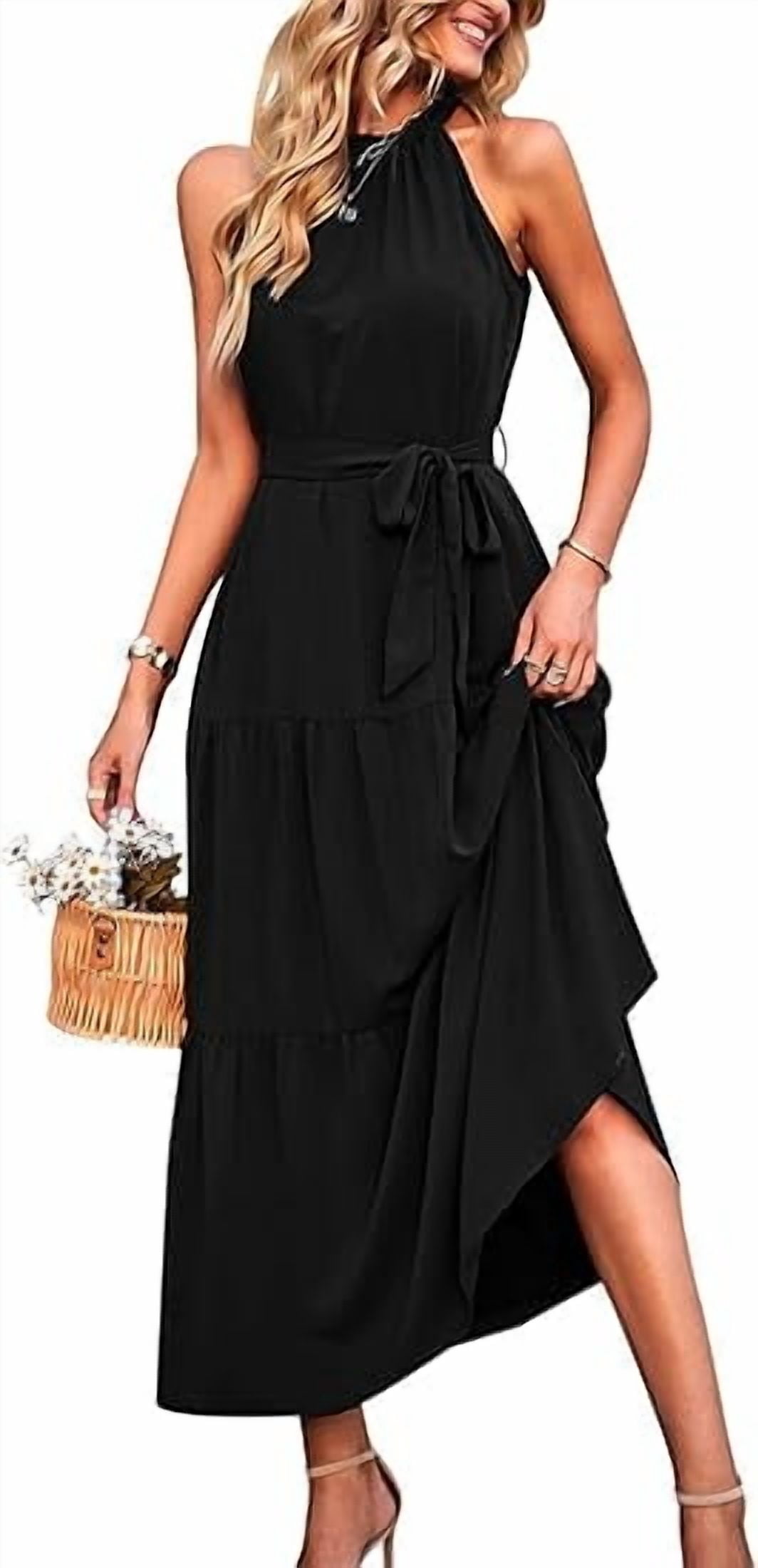 PRETTYGARDEN Women's Summer Floral Maxi Sun Dress Sleeveless Halter ...