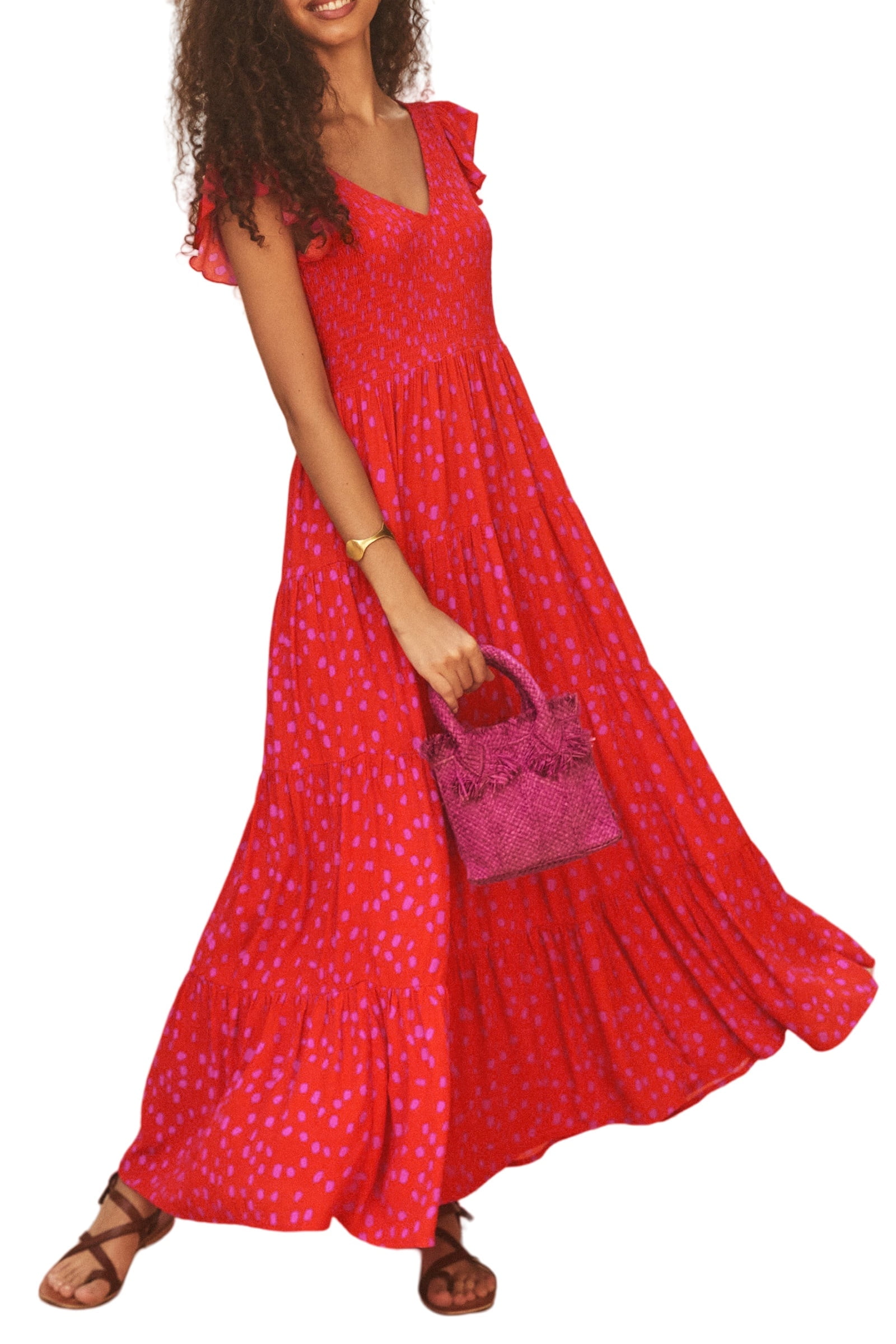 PRETTYGARDEN Women's Summer Flowy Maxi Dress Casual Cap Sleeve V Neck ...