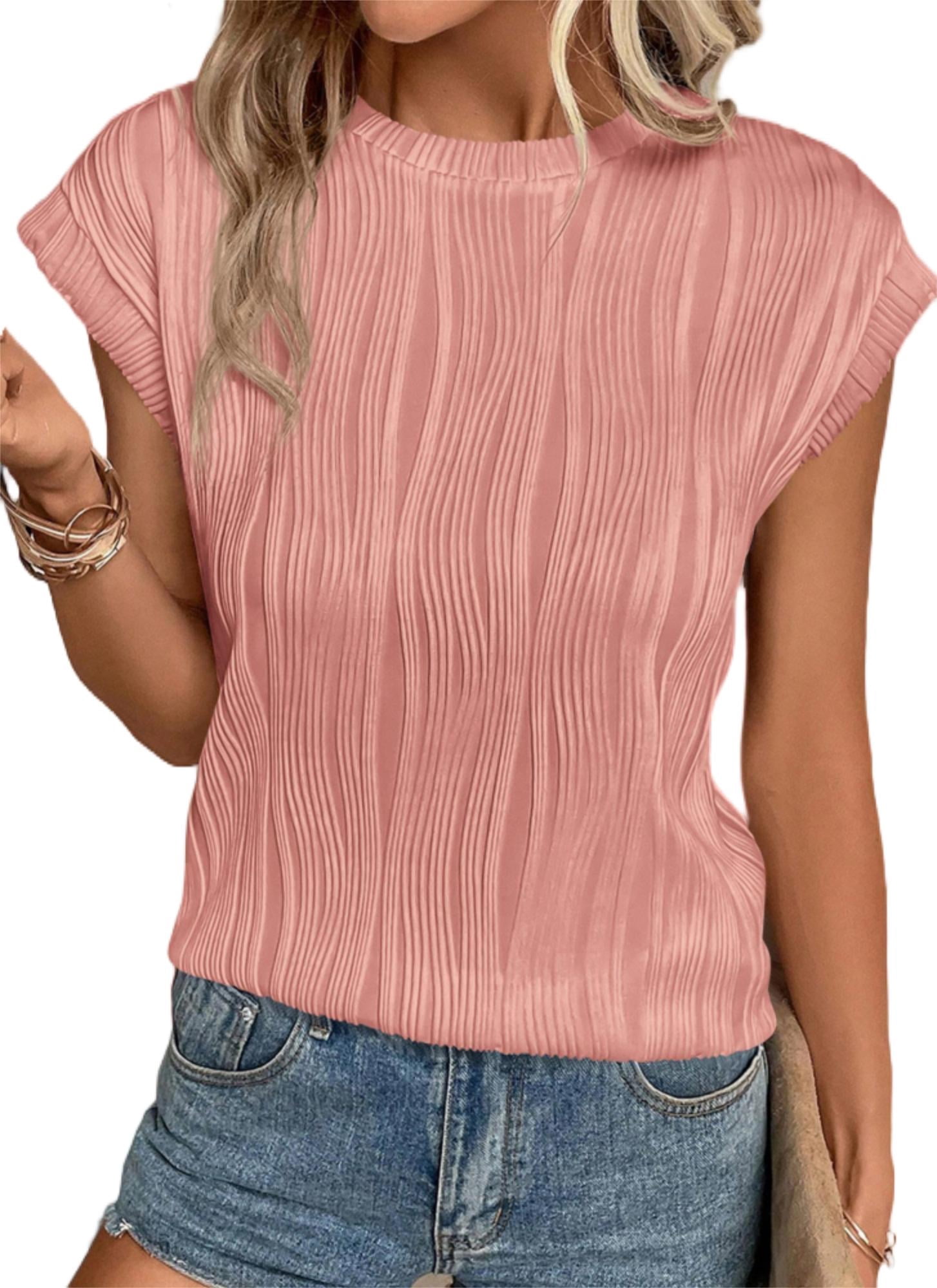 PRETTYGARDEN Women's Summer Textured Tops, Crewneck, Short Sleeve ...