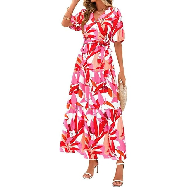 PRETTYGARDEN Women's Summer Maxi Dress Resort Wear Boho Floral V Neck ...