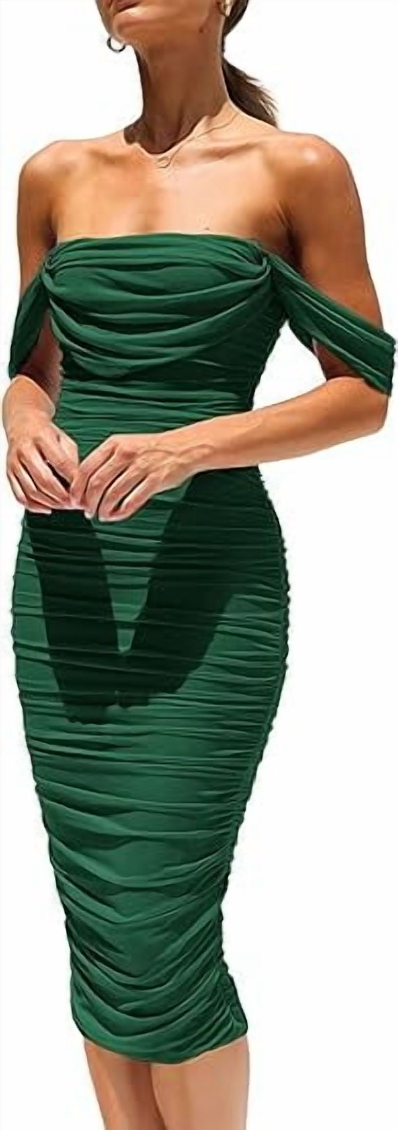PRETTYGARDEN Women's Summer Off The Shoulder Dresses Sleeveless Ruched ...