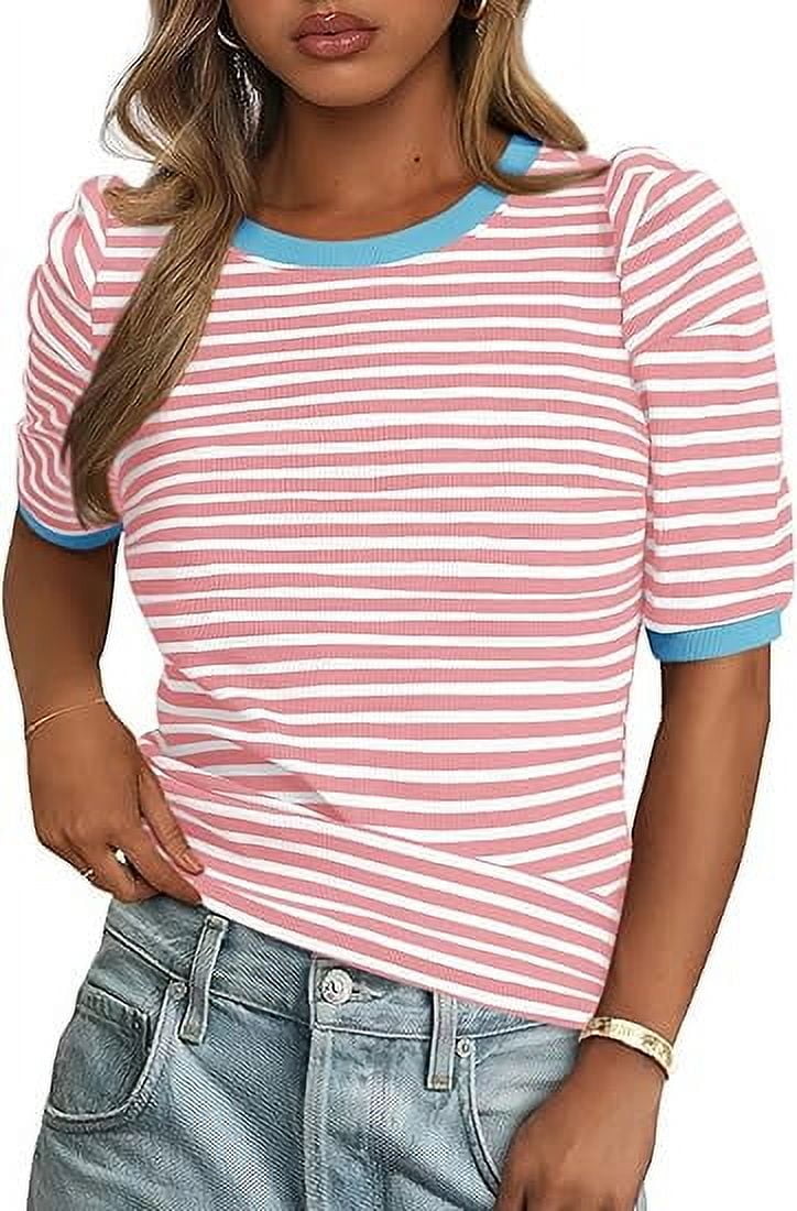 PRETTYGARDEN Women's Summer Crop Top, Ribbed Knit, Color Block Striped ...