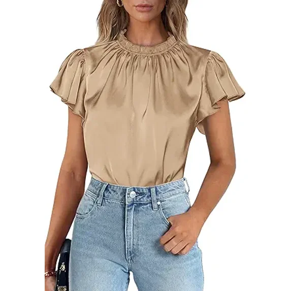 PRETTYGARDEN Business Casual Tops for Women Blouses Dressy Summer Short ...