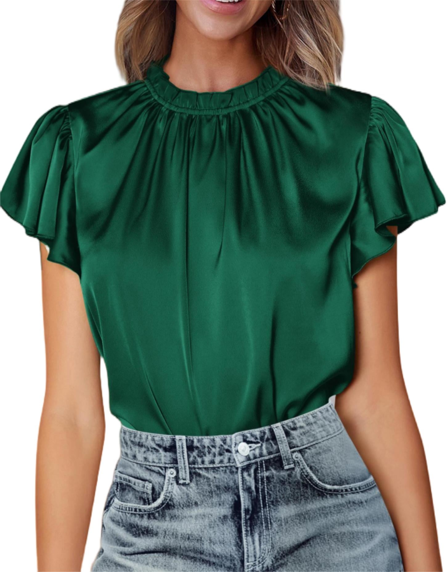 PRETTYGARDEN Women's Summer Satin Blouse Shirt Dressy Casual Ruffle ...
