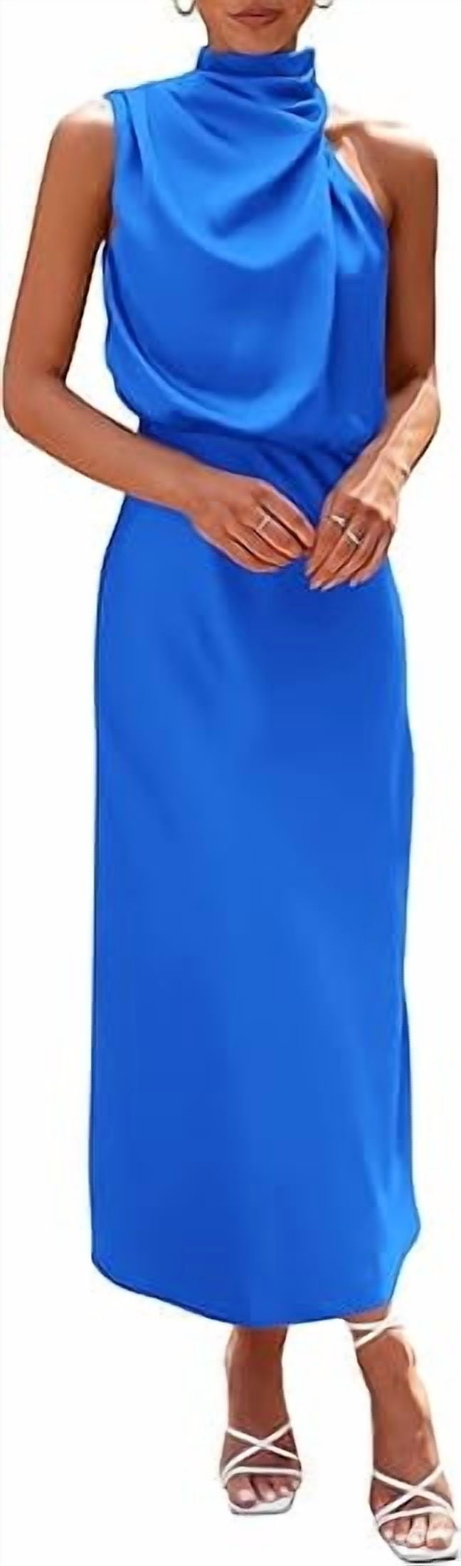 PRETTYGARDEN Women's Satin Dress Elegant Sleeveless Mock Neck Cocktail ...