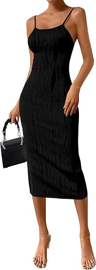 PRETTYGARDEN Women's Summer Sleeveless Bodycon Dress Textured Back Slit Sexy Cocktail Party Midi ...