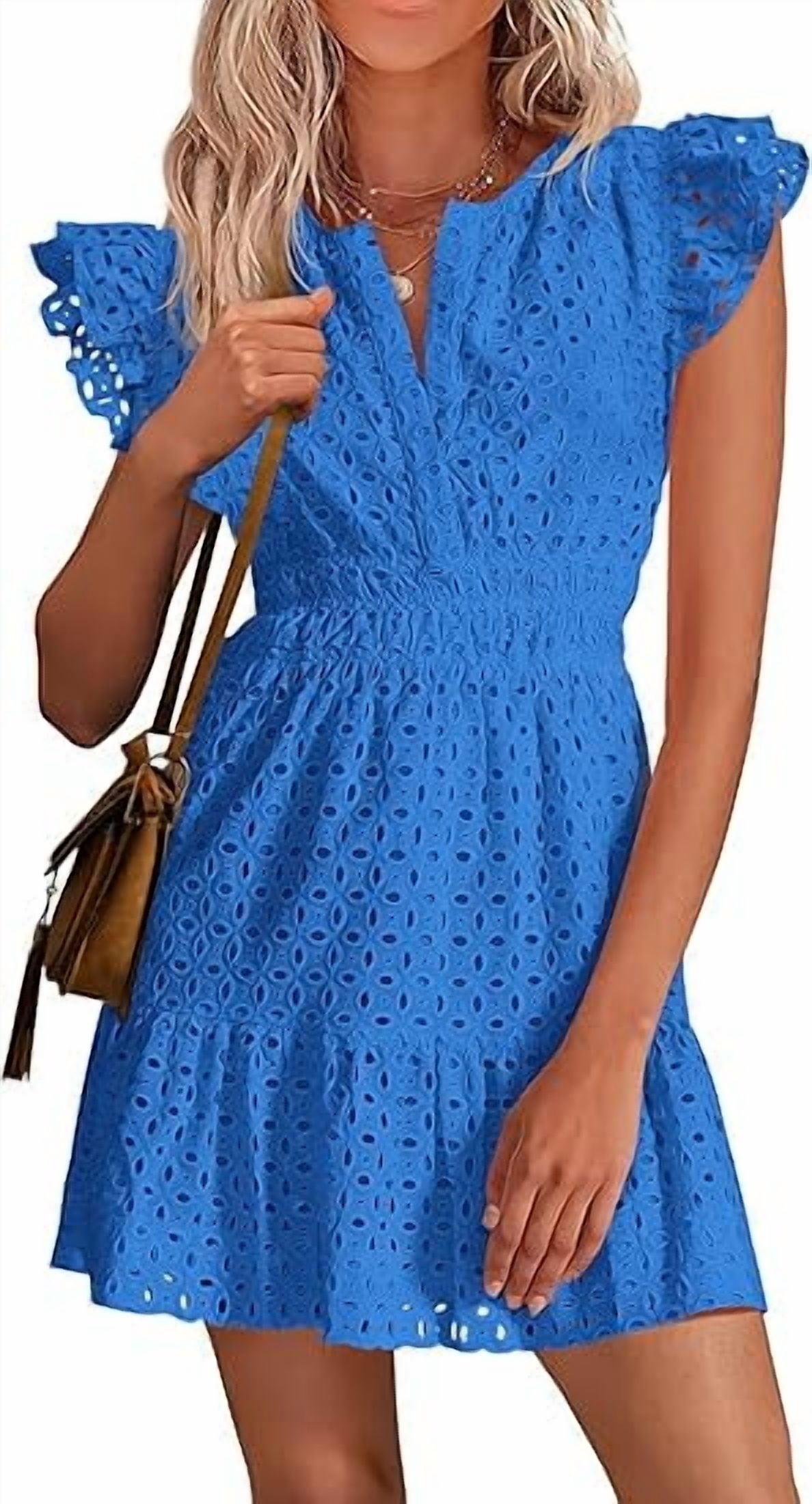 PRETTYGARDEN Women's Summer Sundresses Eyelet Cap Sleeve V Neck Short ...