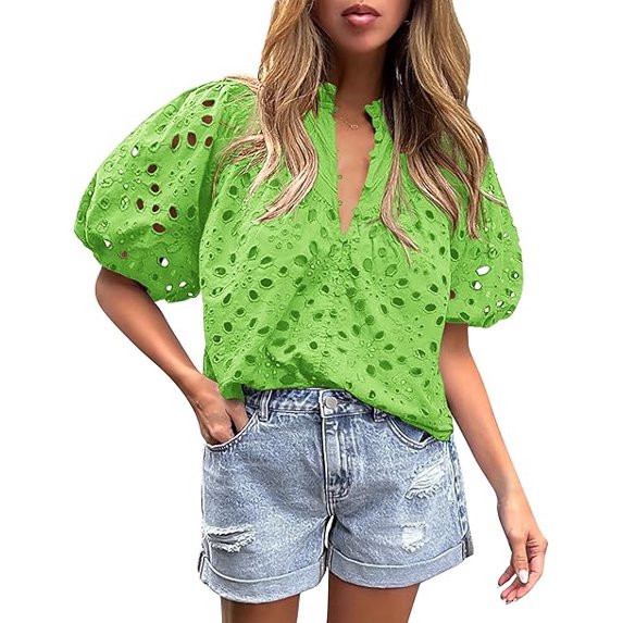 PRETTYGARDEN Women's Summer Tops Dressy Casual Short Lantern Sleeve V ...