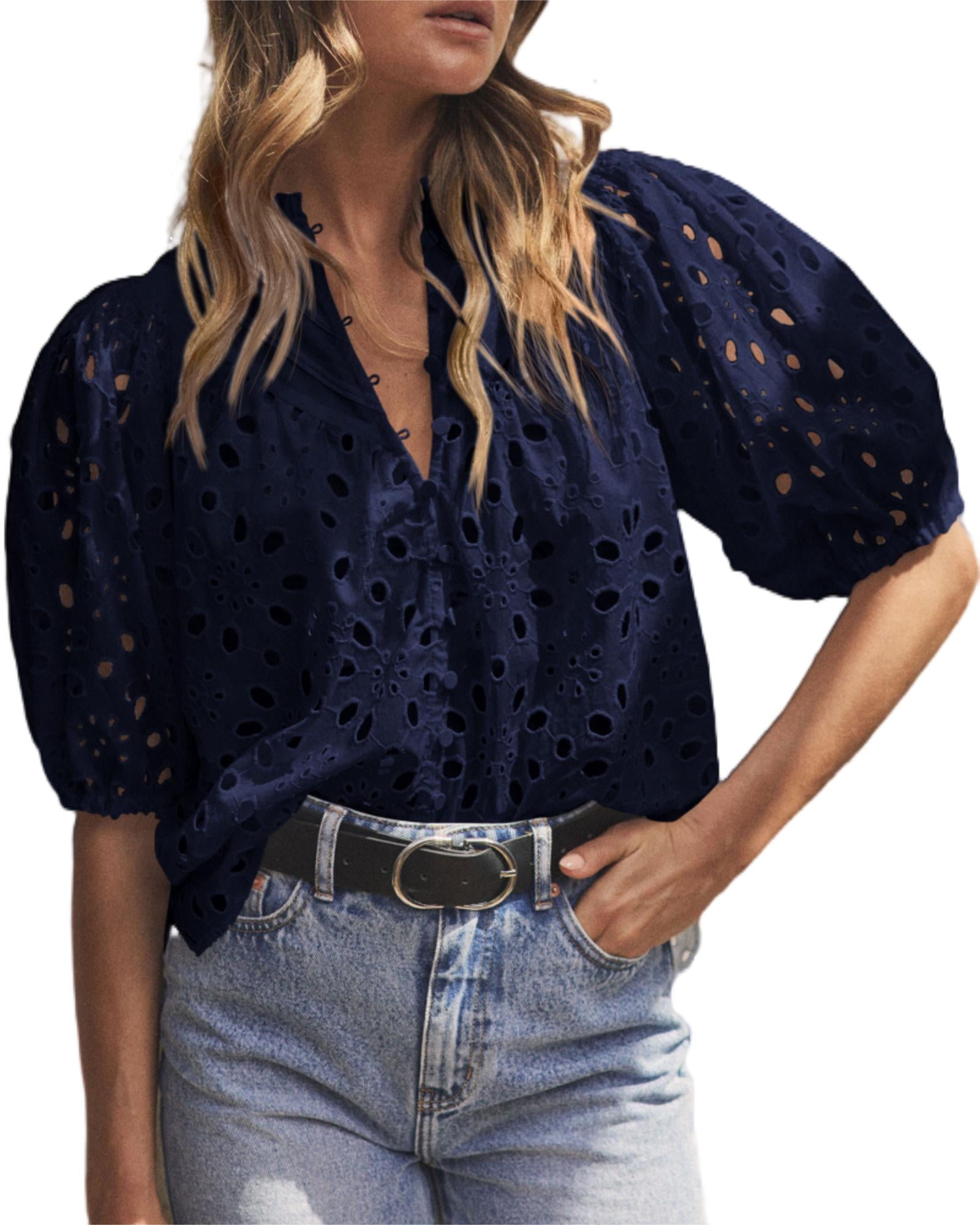 PRETTYGARDEN Women's Summer Tops Dressy Casual Short Lantern Sleeve V ...