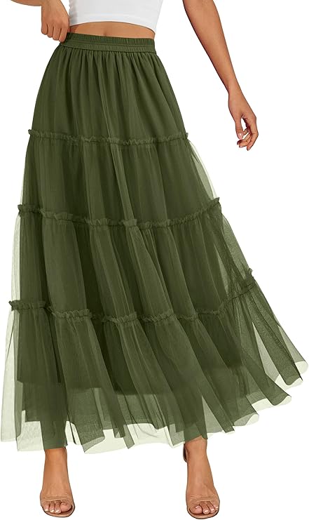 PRETTYGARDEN Women's Tulle Skirt Summer Flowy High Waisted A-Line Cute ...